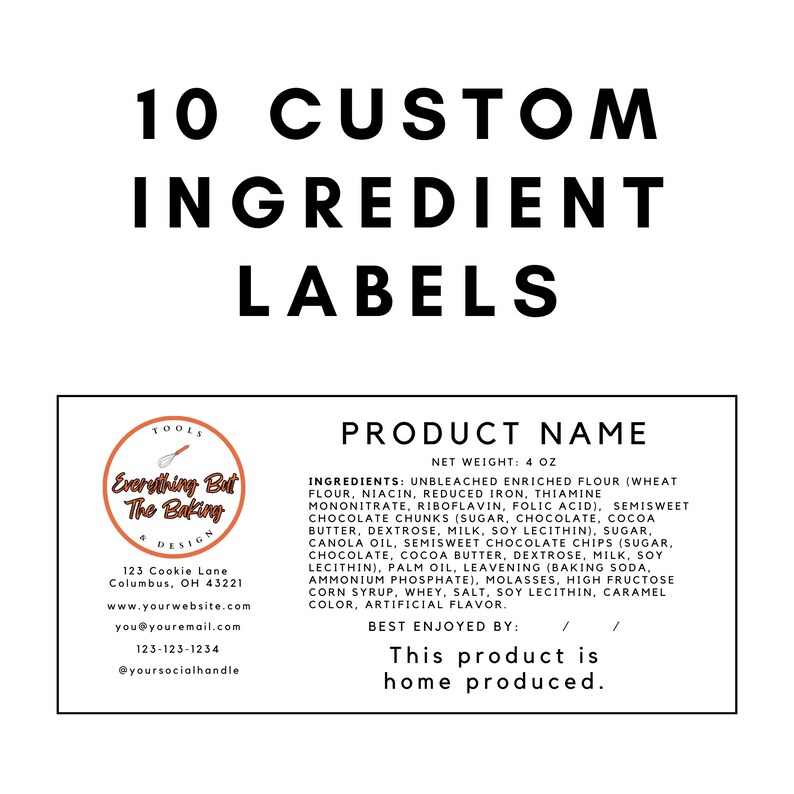 Custom Cottage Food/home Bakery Ingredient Label - Etsy