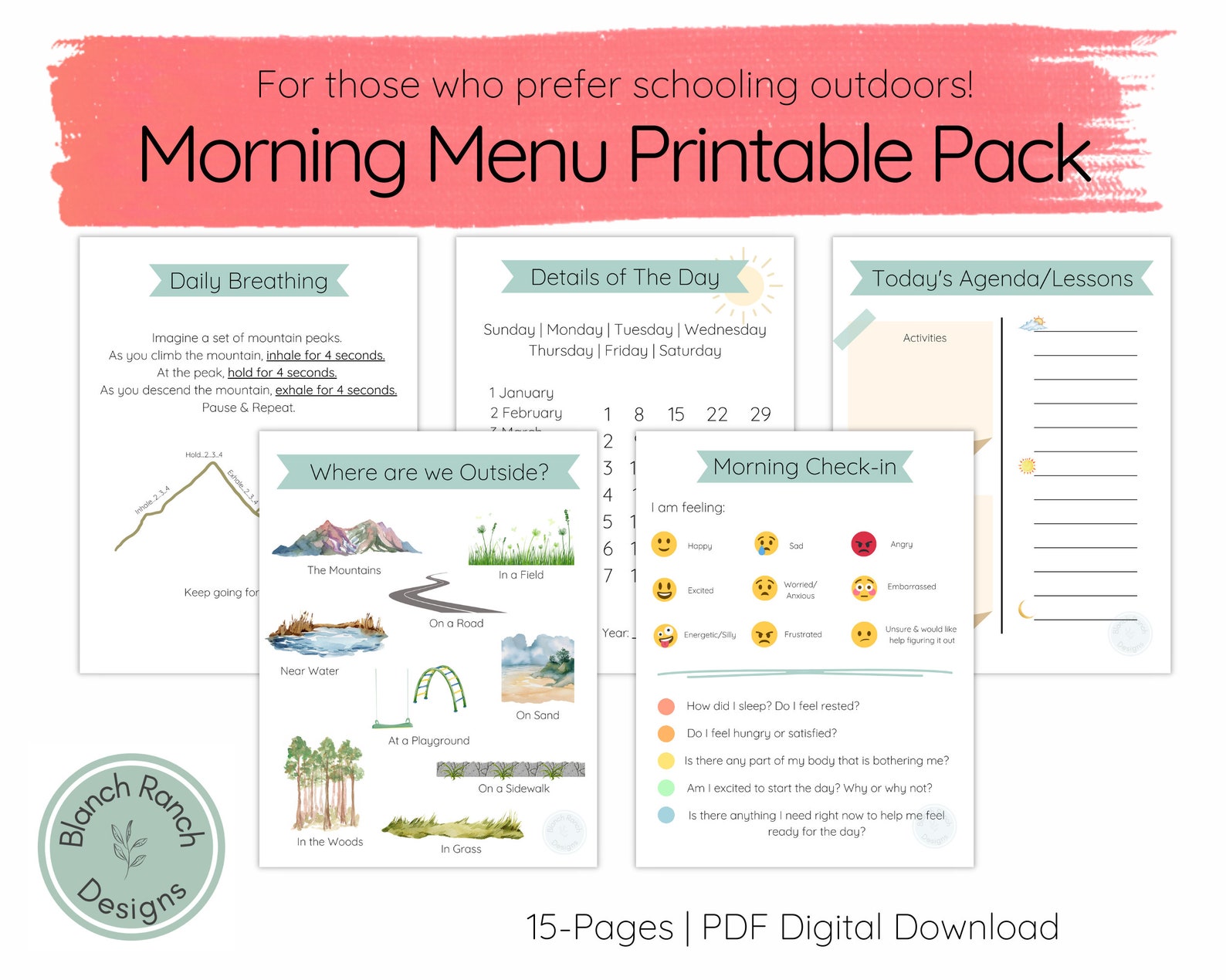 Outdoor Morning Menu Pages, Homeschool Morning Menu, Circle Time ...