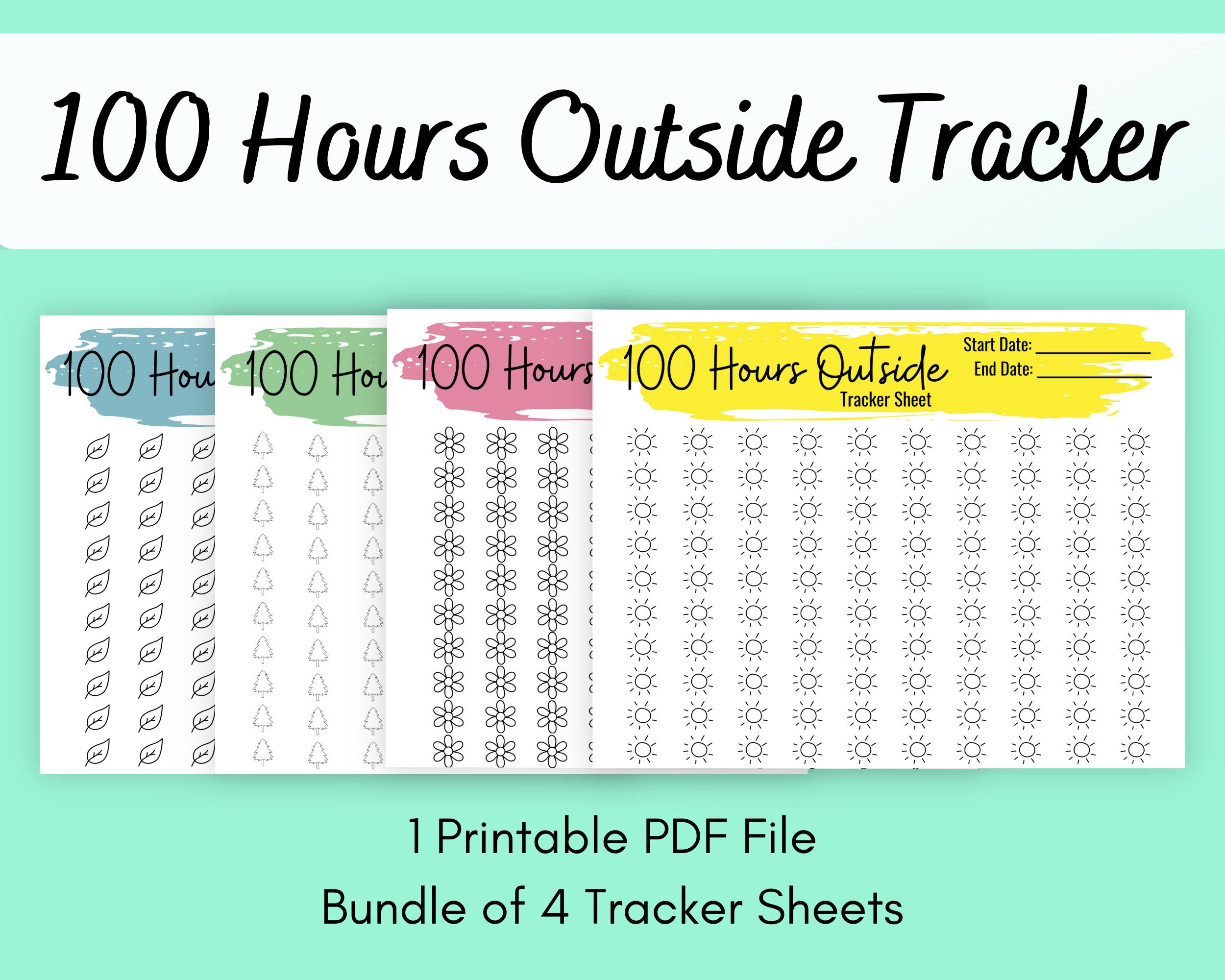 100 Hours Outside Tracker Sheet, Hours Outside Coloring Page - Etsy