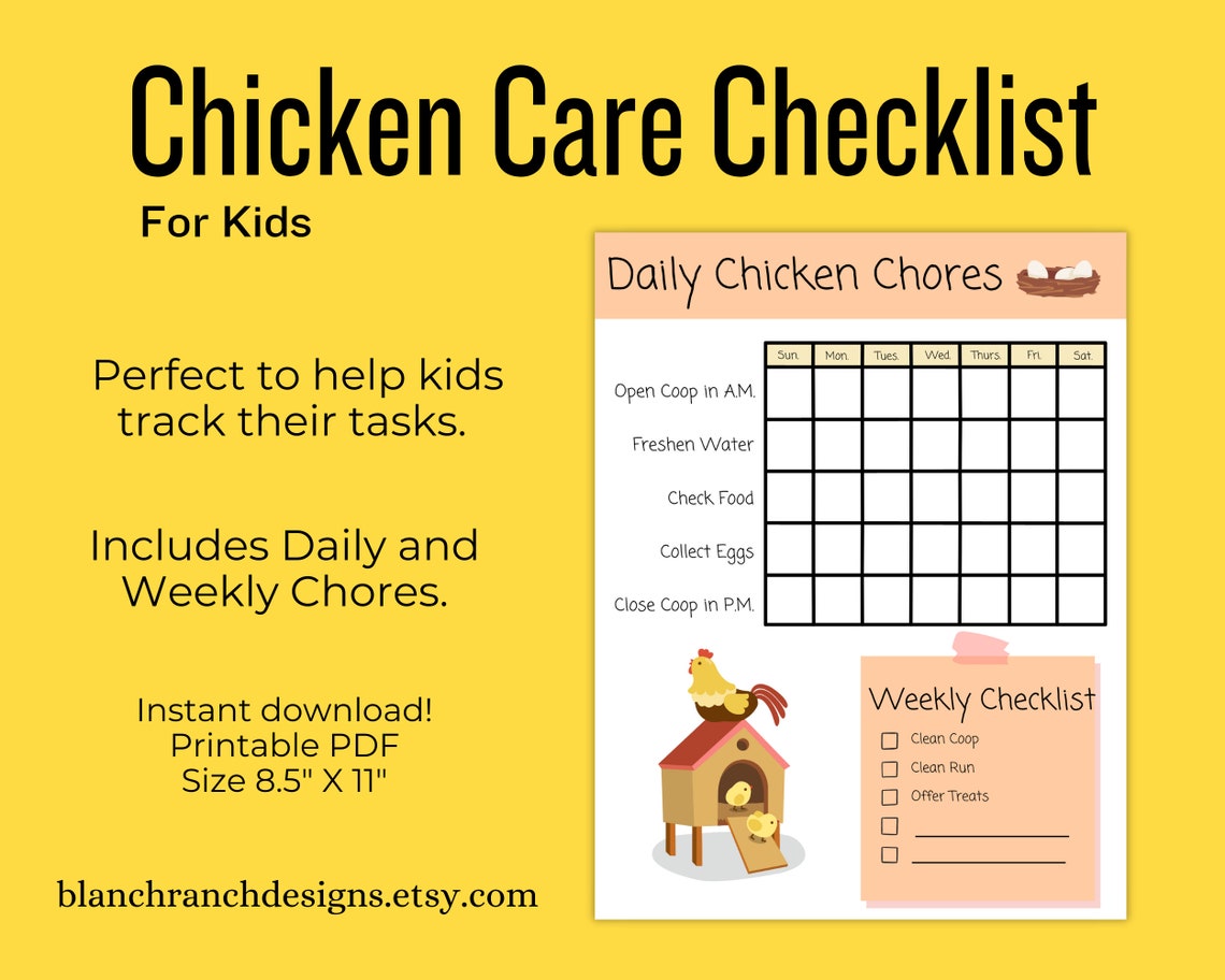 Chicken Care Checklist for Kids, Chicken Chore Checklist - Etsy