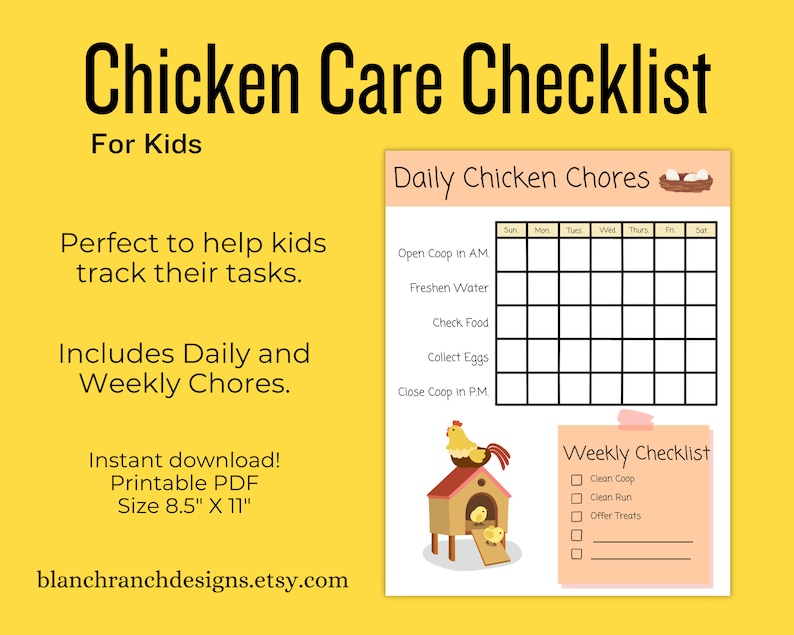 Chicken Care Checklist for Kids, Chicken Chore Checklist - Etsy