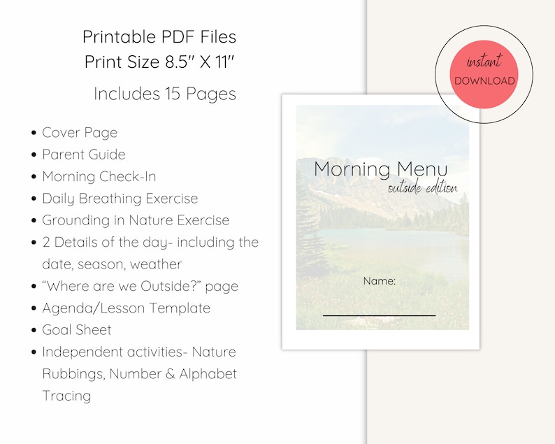 Outdoor Morning Menu Pages, Homeschool Morning Menu, Circle Time ...