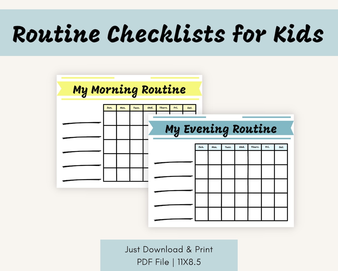 Kids Morning & Evening Routine Checklist: Printable PDF (11x8.5) - Etsy