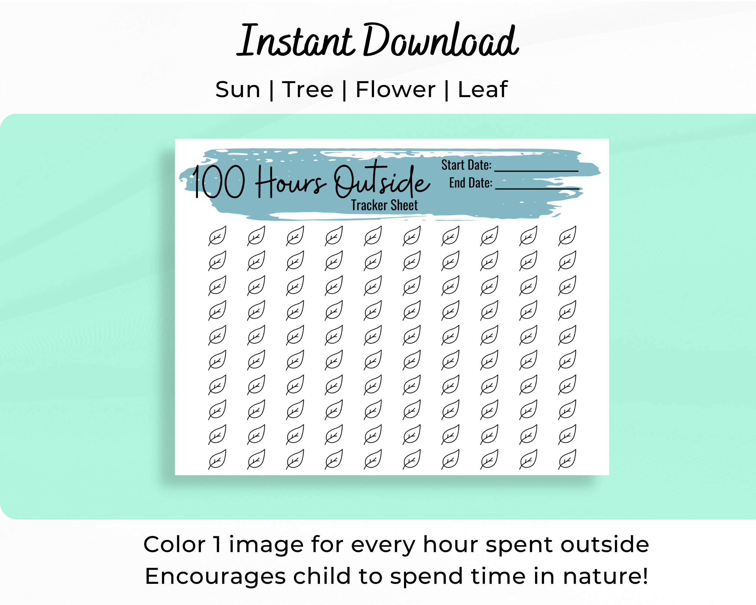 100 Hours Outside Tracker Sheet, Hours Outside Coloring Page - Etsy