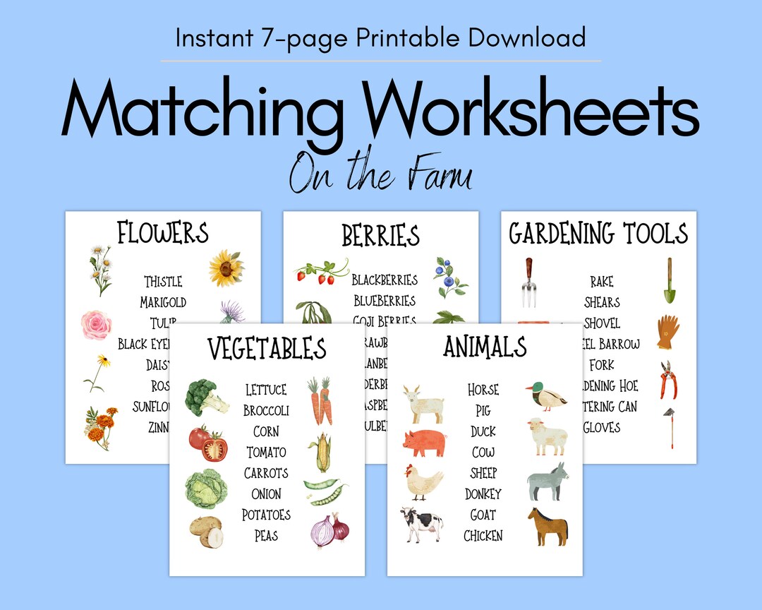 Farm-theme Matching Worksheets, Matching Vocabulary Worksheets ...