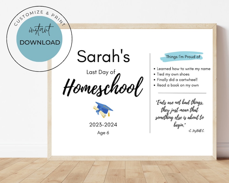 Editable Last Day of Homeschool Sign: Printable Keepsake (digital ...