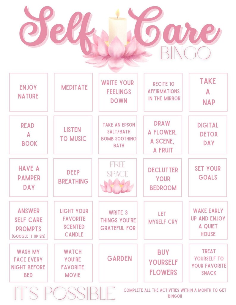 Monthly Self-care Bingo - Etsy