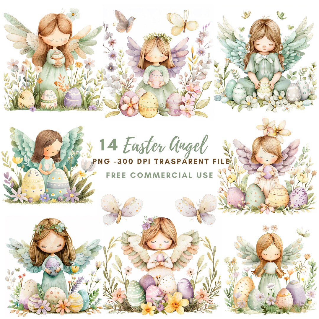 Easter Angel Clipart PNG Bundle 14 High Quality,easter Egg Watercolor ...