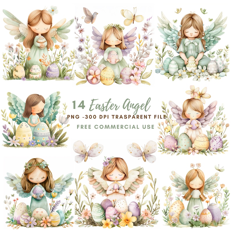 Easter Angel Clipart PNG Bundle 14 High Quality,easter Egg Watercolor ...