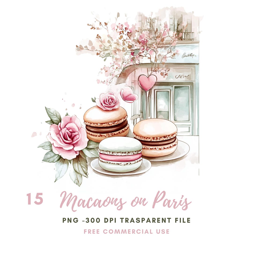 Macarons Flower Paris Clipart | Bundle 15 High Quality PNG| Watercolor ...