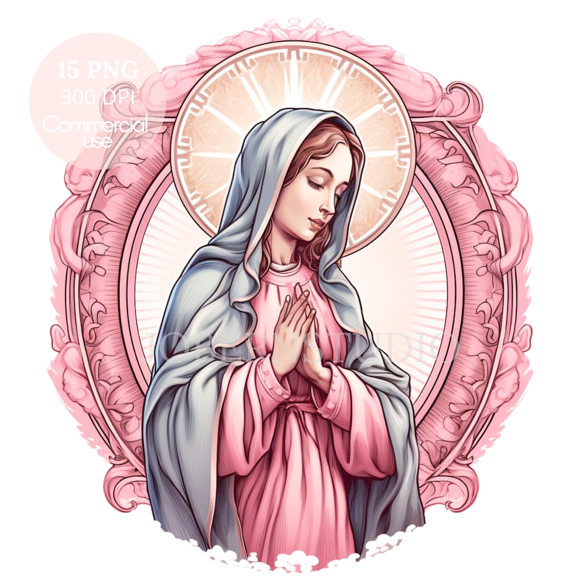 Pink Virgin Mary Clipart,bundle 15 High Quality Png,watercolor Clip Art ...