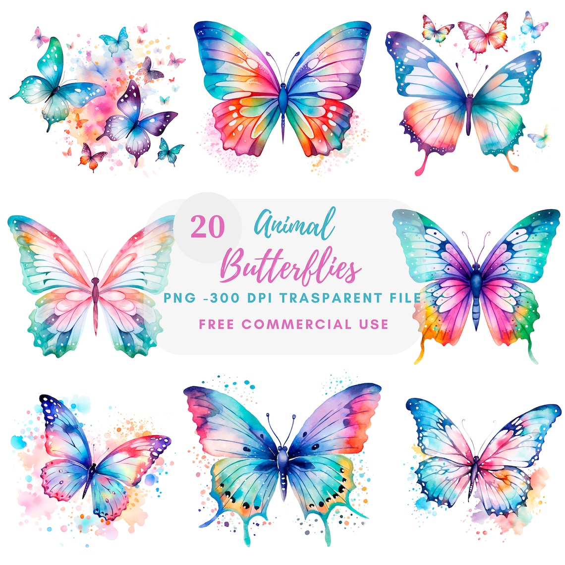Watercolor Butterflies Clipart PNG Bundle 20 High Quality,butterfly ...