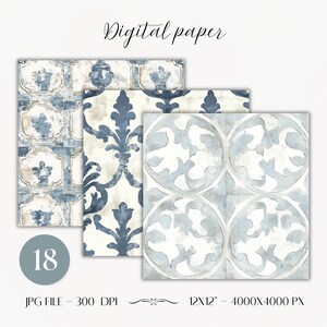 Italian Blue Pattern Digital Paper Pack- Scrapbook Junk Journal Papers ...