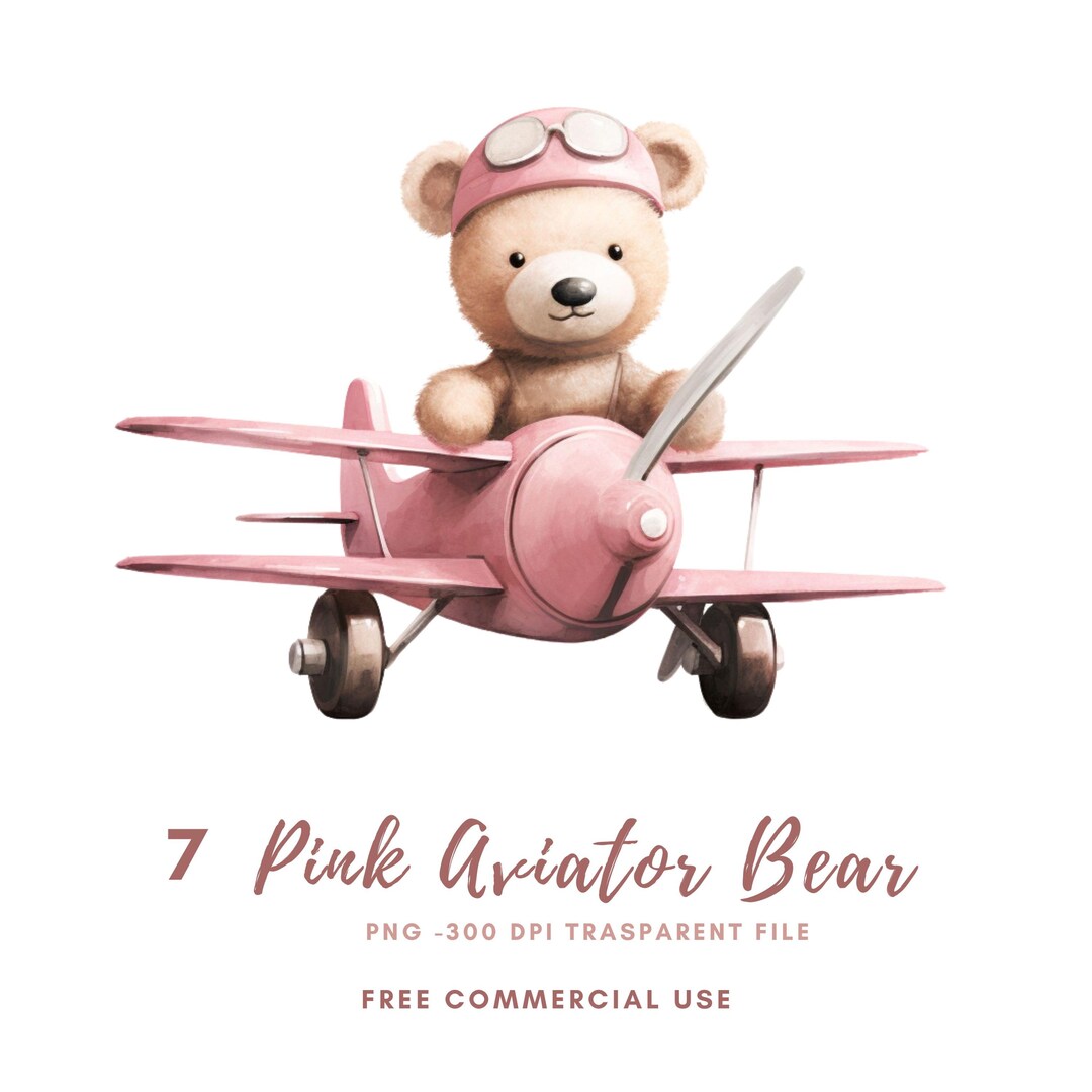 Pink Teddy Bear Aviator Clipart PNG Bundle 7 High Quality| Watercolor ...