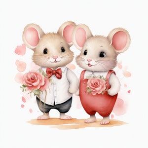Valentine Mouse Clipart PNG Bundle 10 High Quality Jpg,watercolor ...