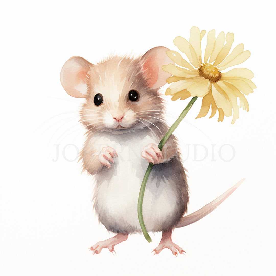 Mouse With Flower Clipart PNG Bundle 20 High Quality,watercolor Mouse ...