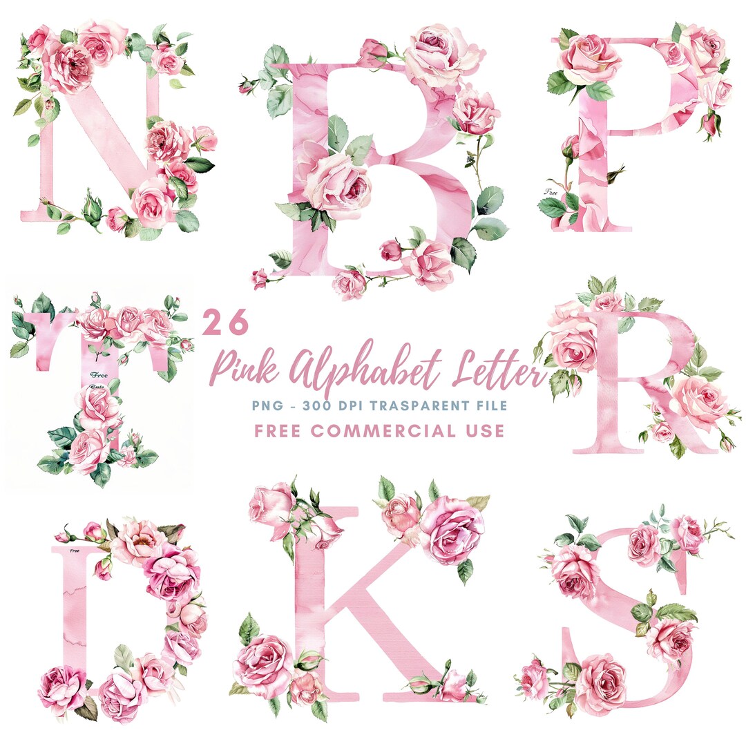 Pink Alphabet Letter Clipart Bundle 26 High Quality PNG, Watercolor ...
