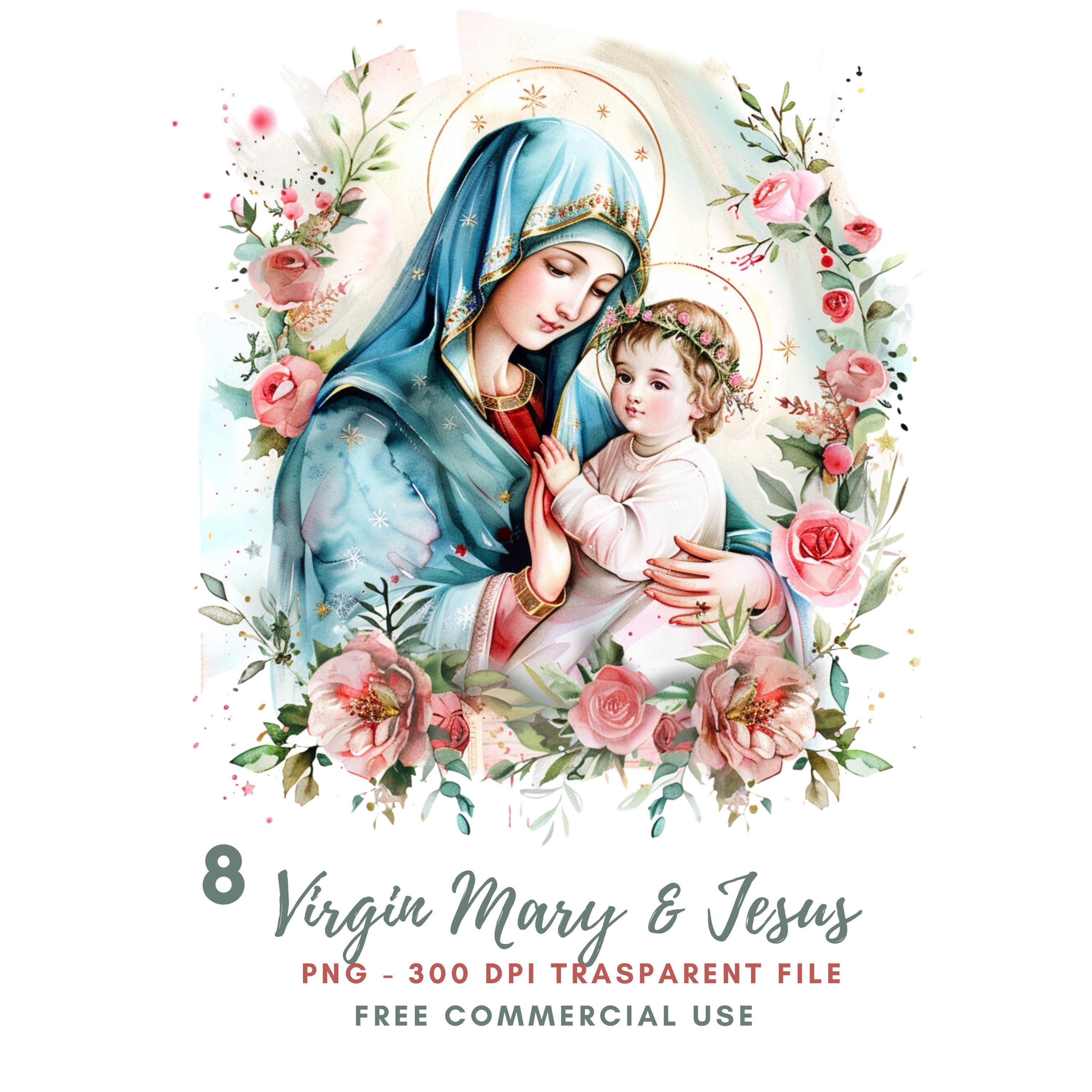 Virgin Mary Clipart,bundle 8 High Quality Png,watercolor Christmas Mary ...