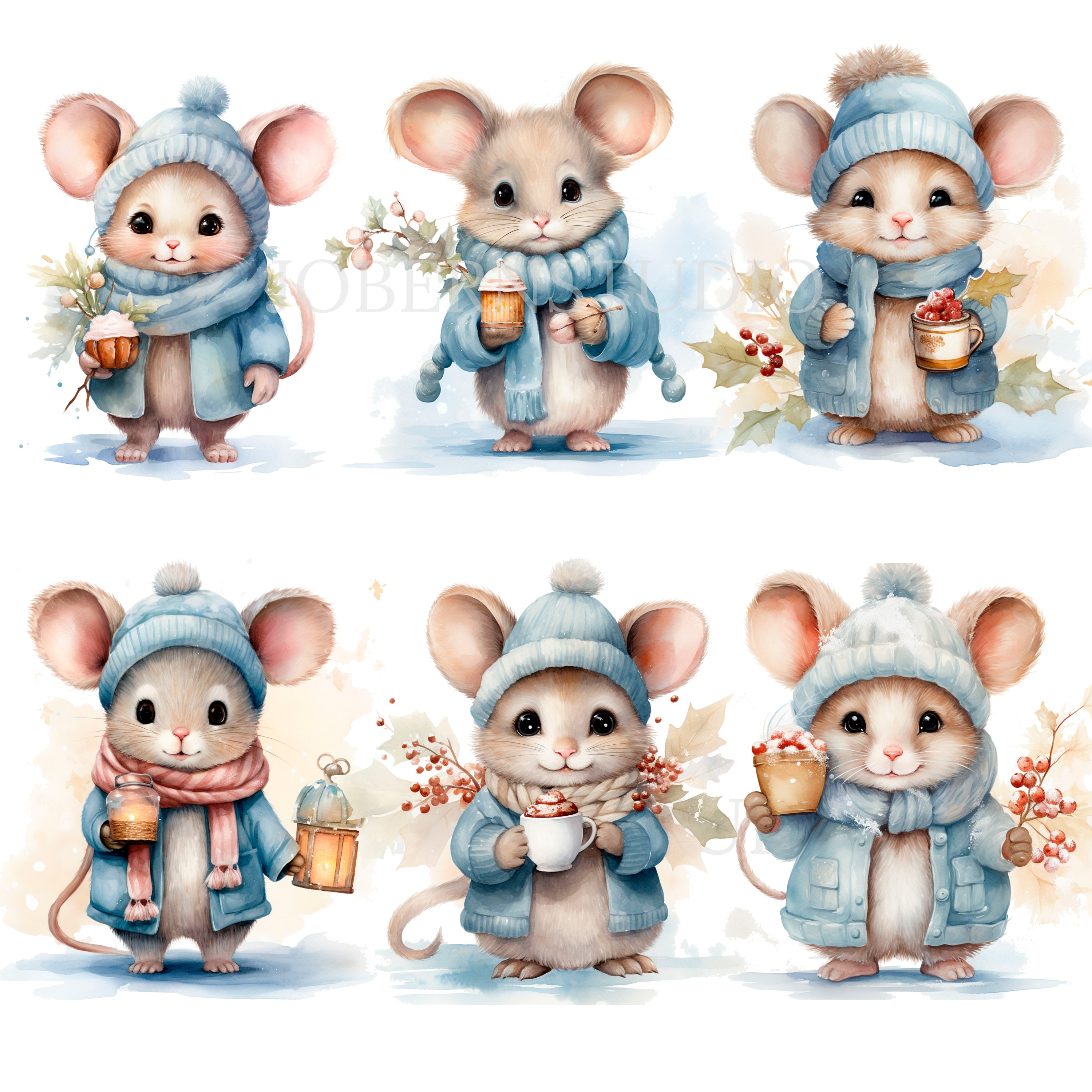 Winter Mouse Clipart Pngbundle 15 High Quality Jpgdigital - Etsy