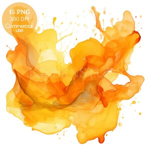 Watercolor Fall Color Splash Clipart,15 Watercolor Graphics Alcohol Ink ...