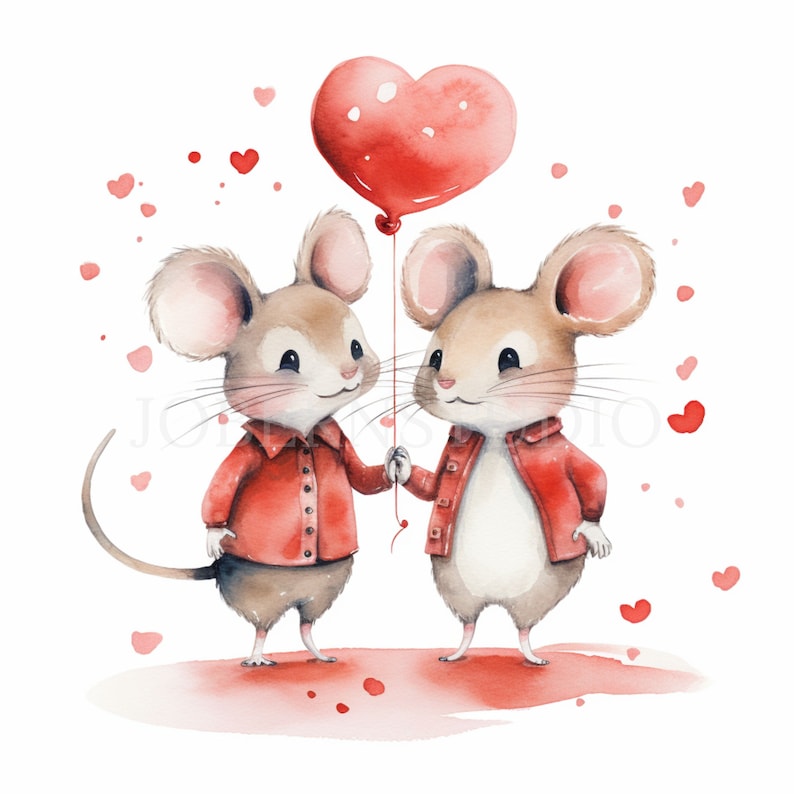 Valentine Mouse Clipart PNG Bundle 10 High Quality Jpg,watercolor ...