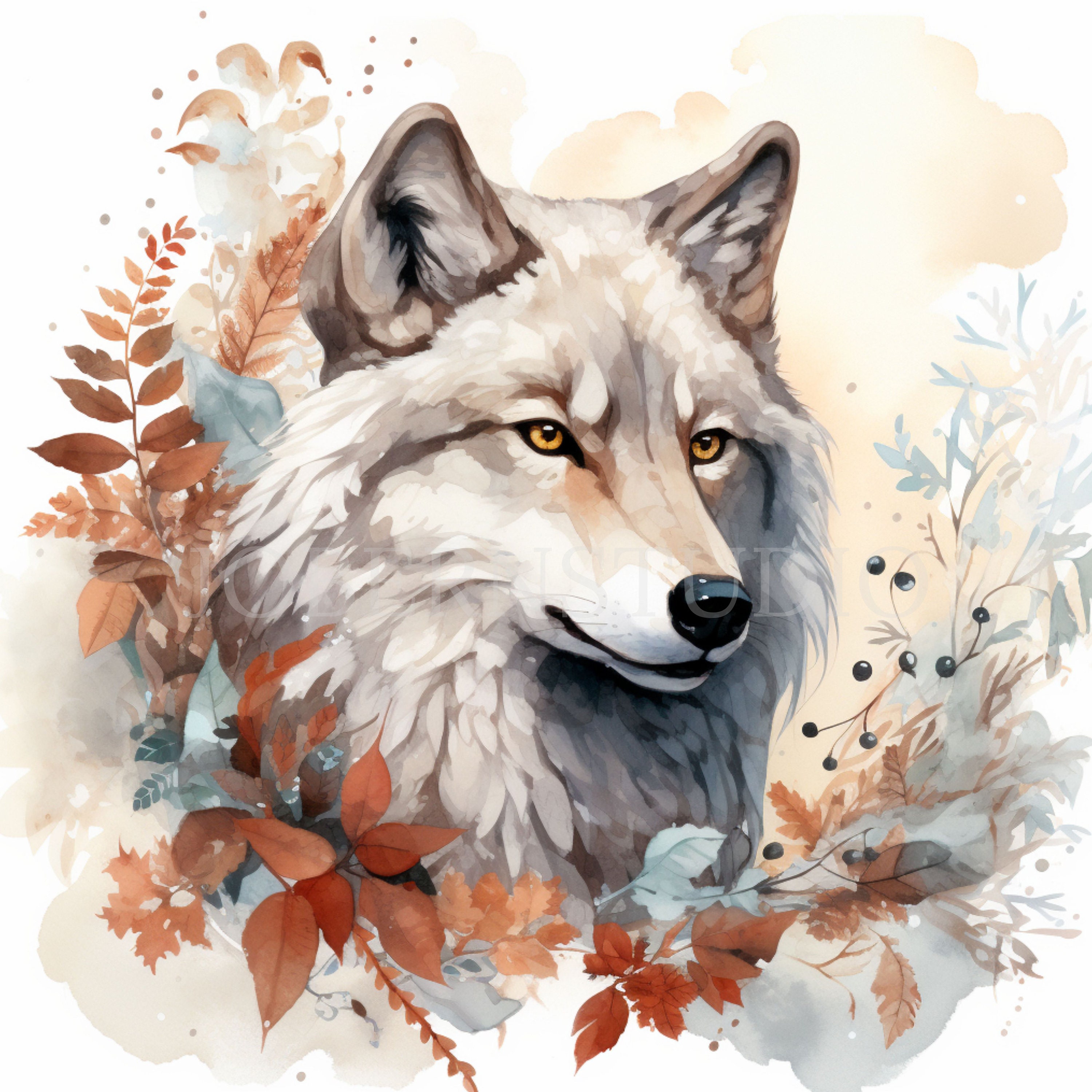 Wolf Fall Clipart Png,bundle 15 High Quality Jpg,watercolor Digital ...