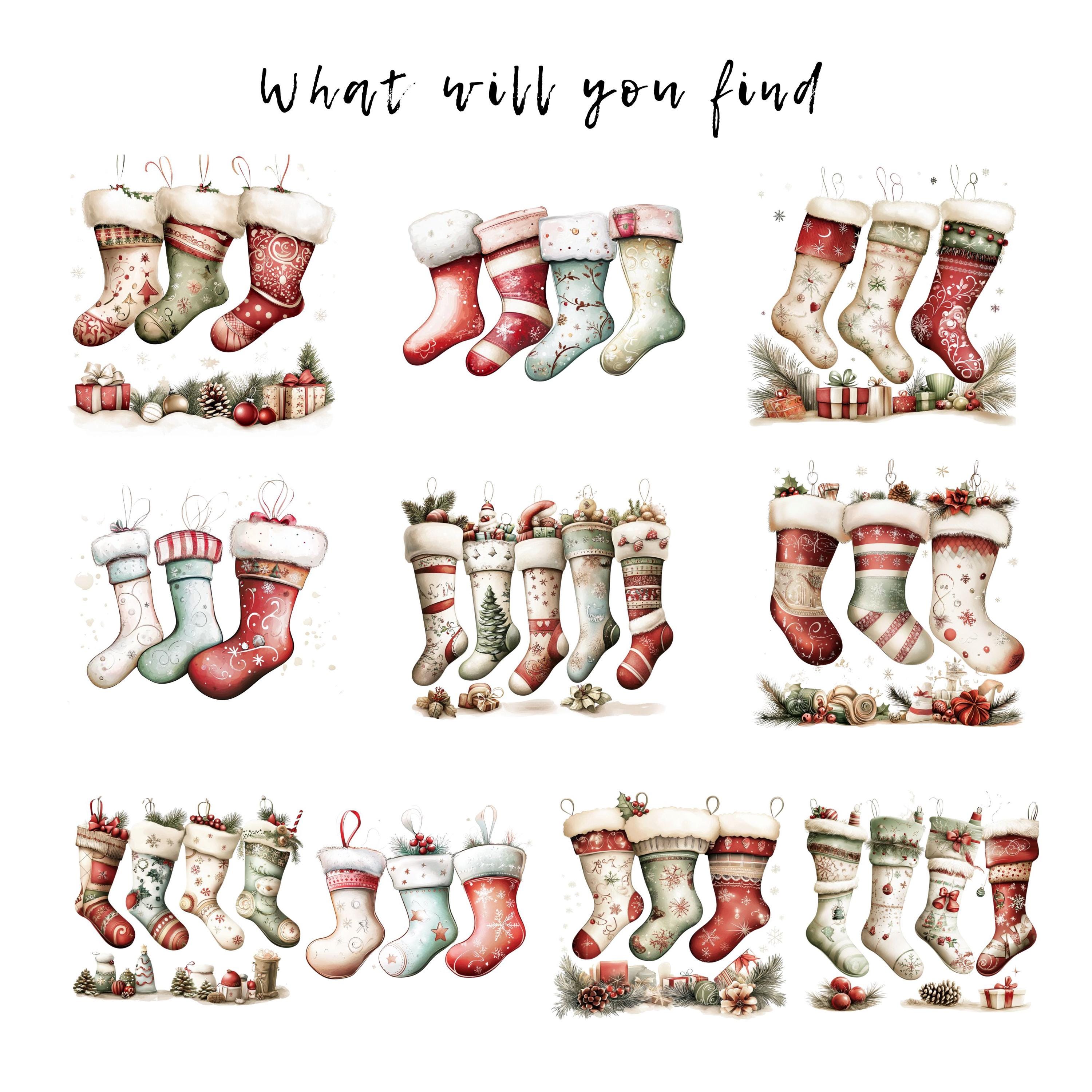 Christmas Ornament Clipart PNG Bundle 10, Watercolor Christmas Socks ...