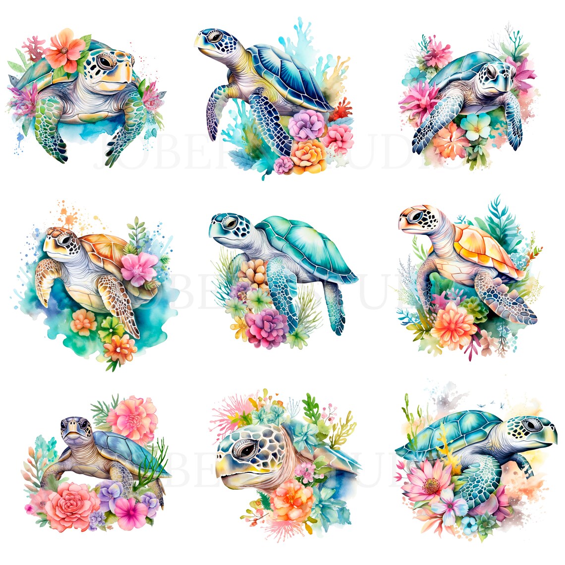 Sea Turtle Flower Clipart Png,bundle 15 High Quality Jpg,digital ...