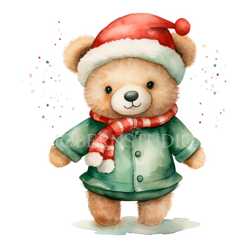 Christmas Teddy Bear, Watercolor Clipart PNG,15 High Quality Jpgs ...