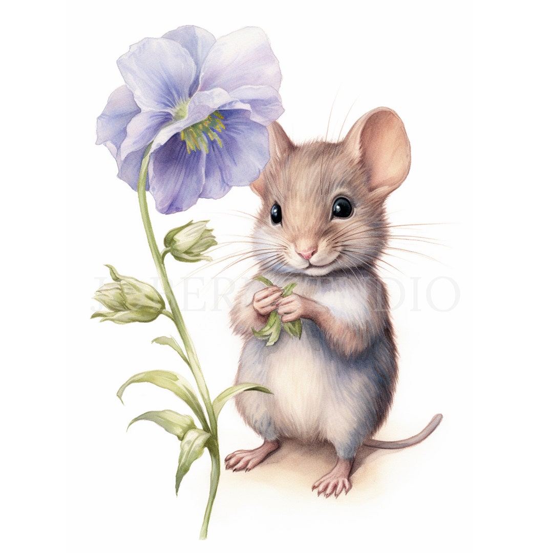 Mouse With Flower Clipart PNG Bundle 20 High Quality,watercolor Mouse ...