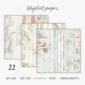 Shabby Chic Digital Paper Pack- 22 Vintage Scrapbook Junk Journal ...