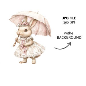 Bunny With Umbrella Clipart PNG Bundle 13 High Quality, Watercolor ...