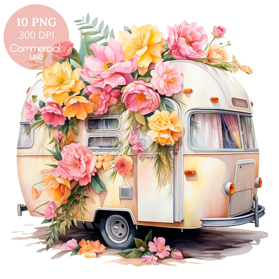 Flower Camper Clipart Png,bundle 10 High Quality,watercolor Spring ...