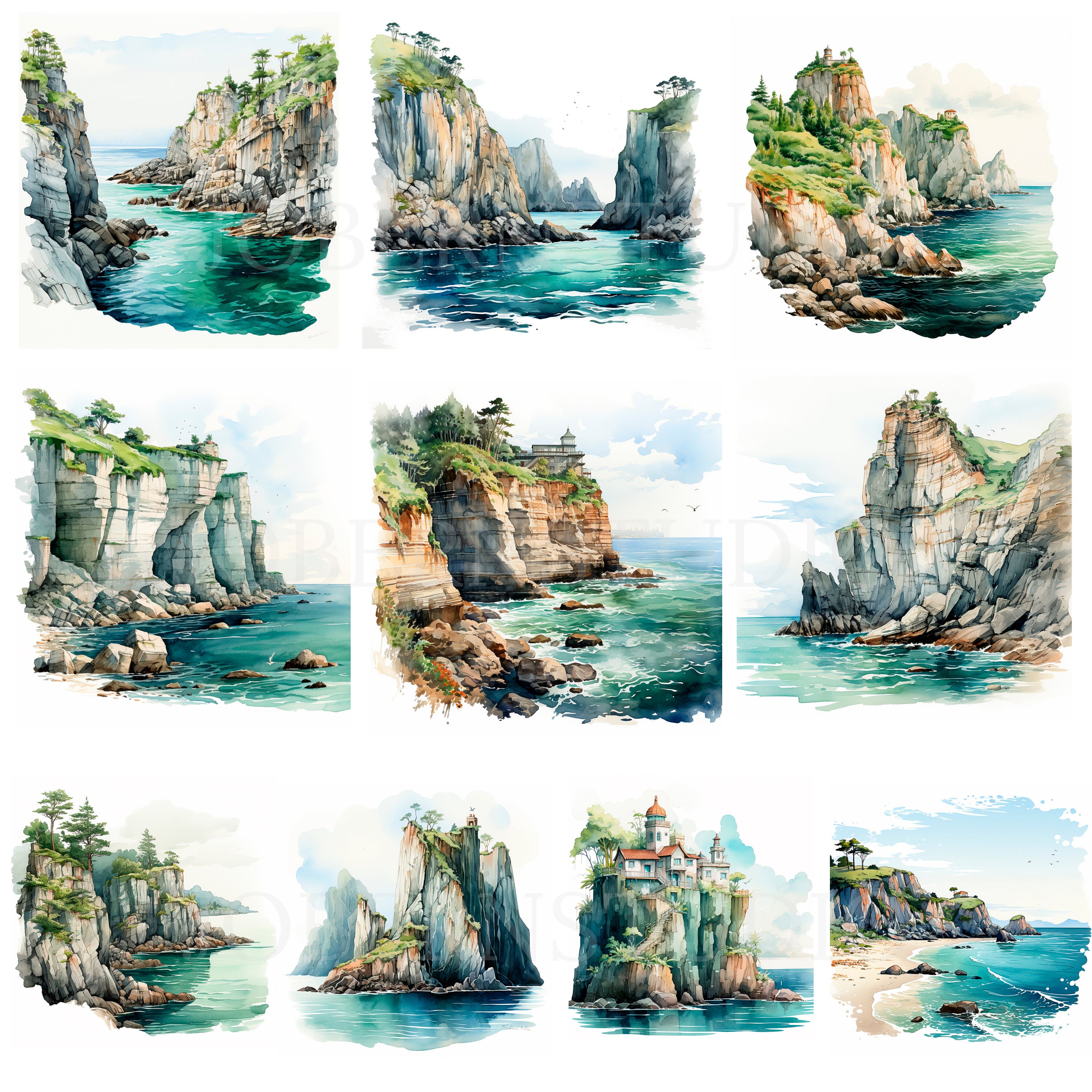 Coasts Cliffs Landscape Clipart Png,bundle 10 High Quality,watercolor ...