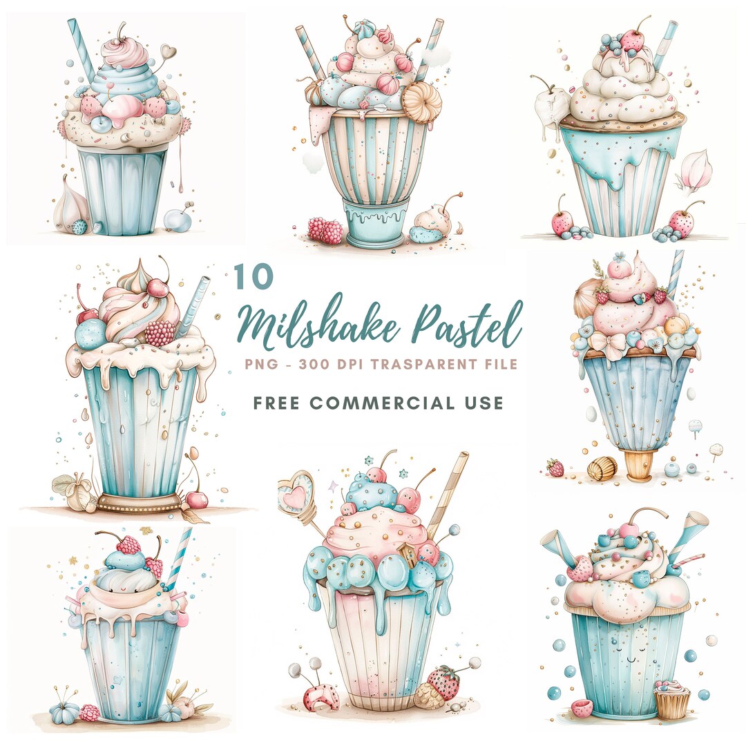 Milkshake Pastel Clipart,bundle 10 High Quality Png,watercolor Sweet ...