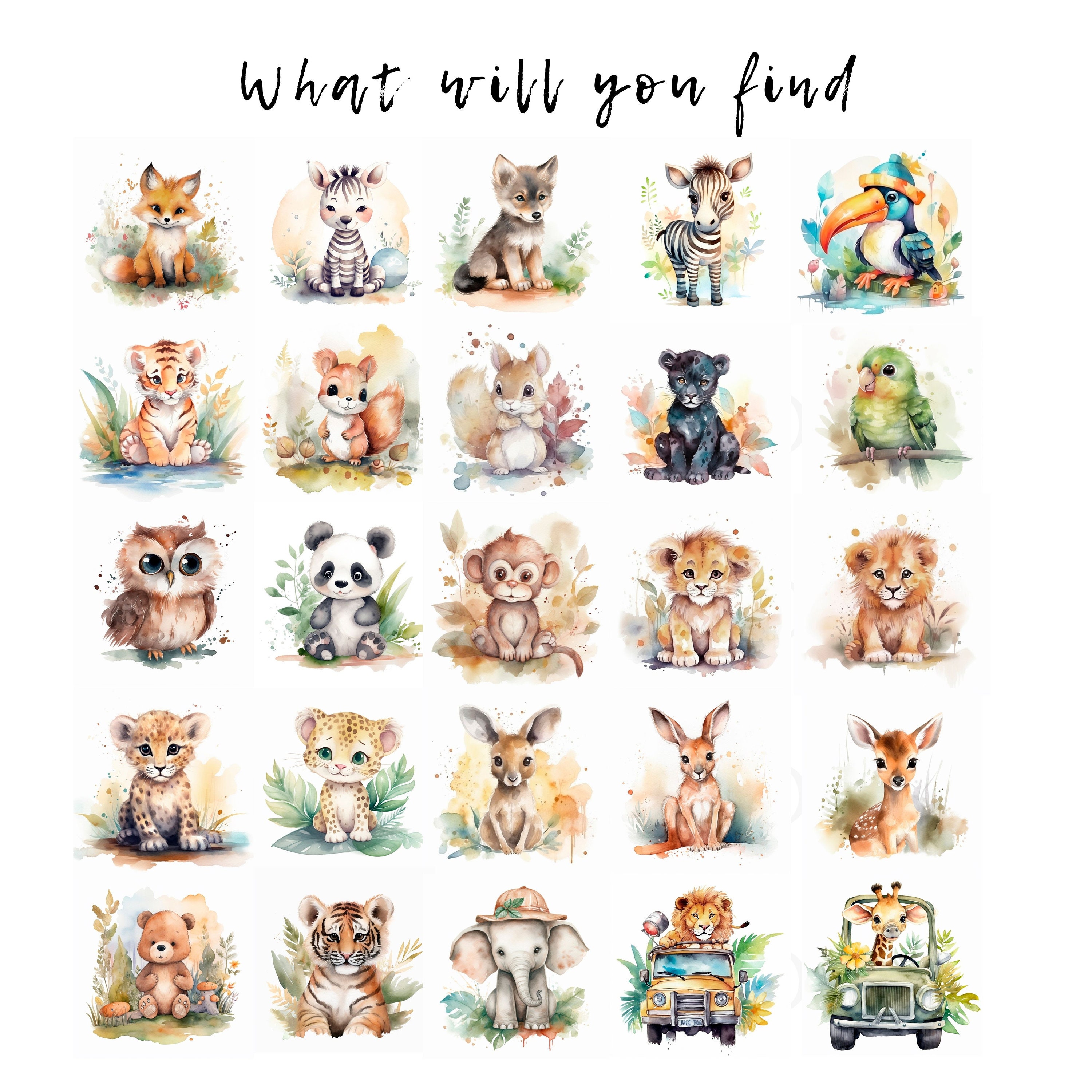 Safari Animal Clipart Bundle 25 High Quality Jpg,watercolor Animal ...