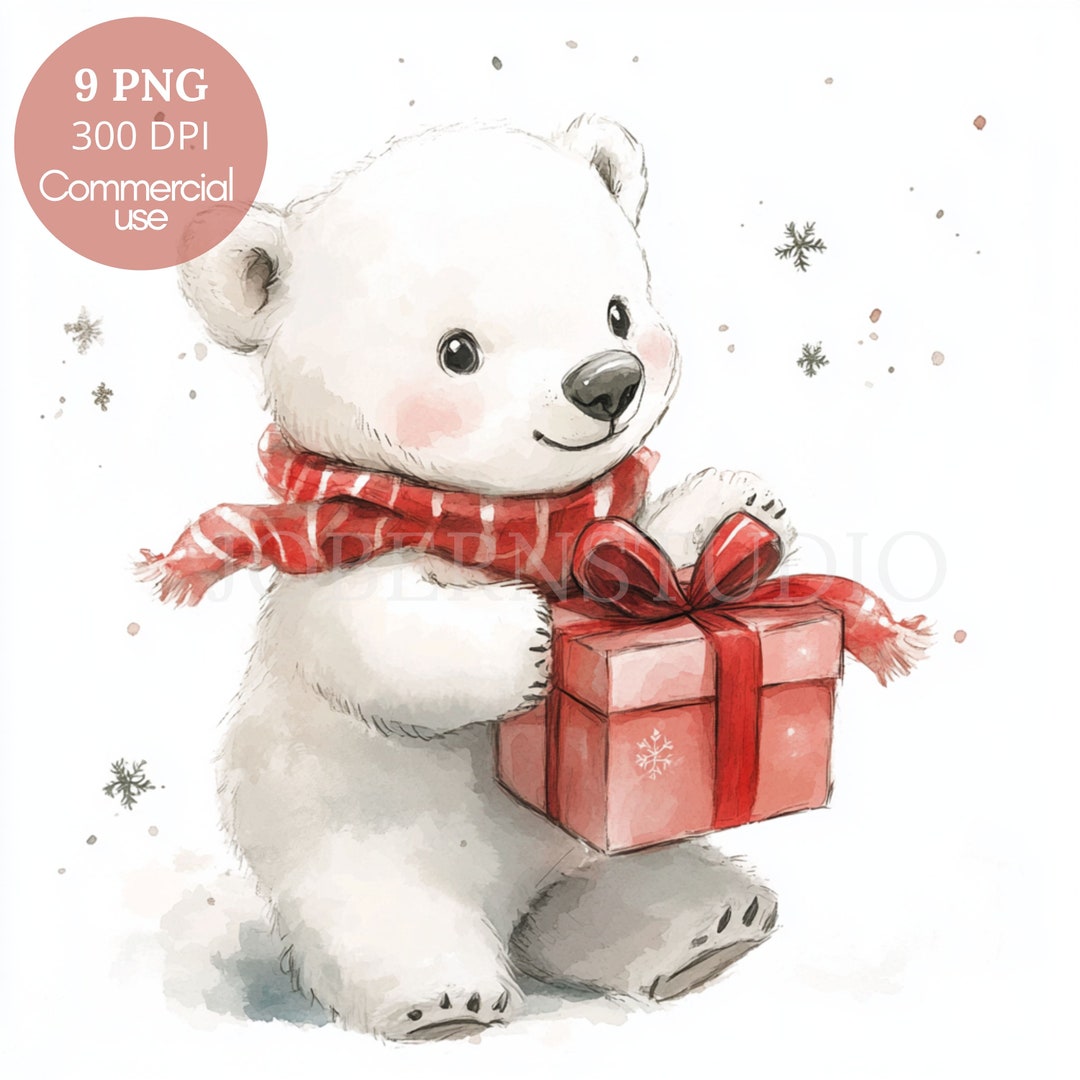 Watercolor Polar Bear Clipart,bundle 9 High Quality PNG, Christmas ...