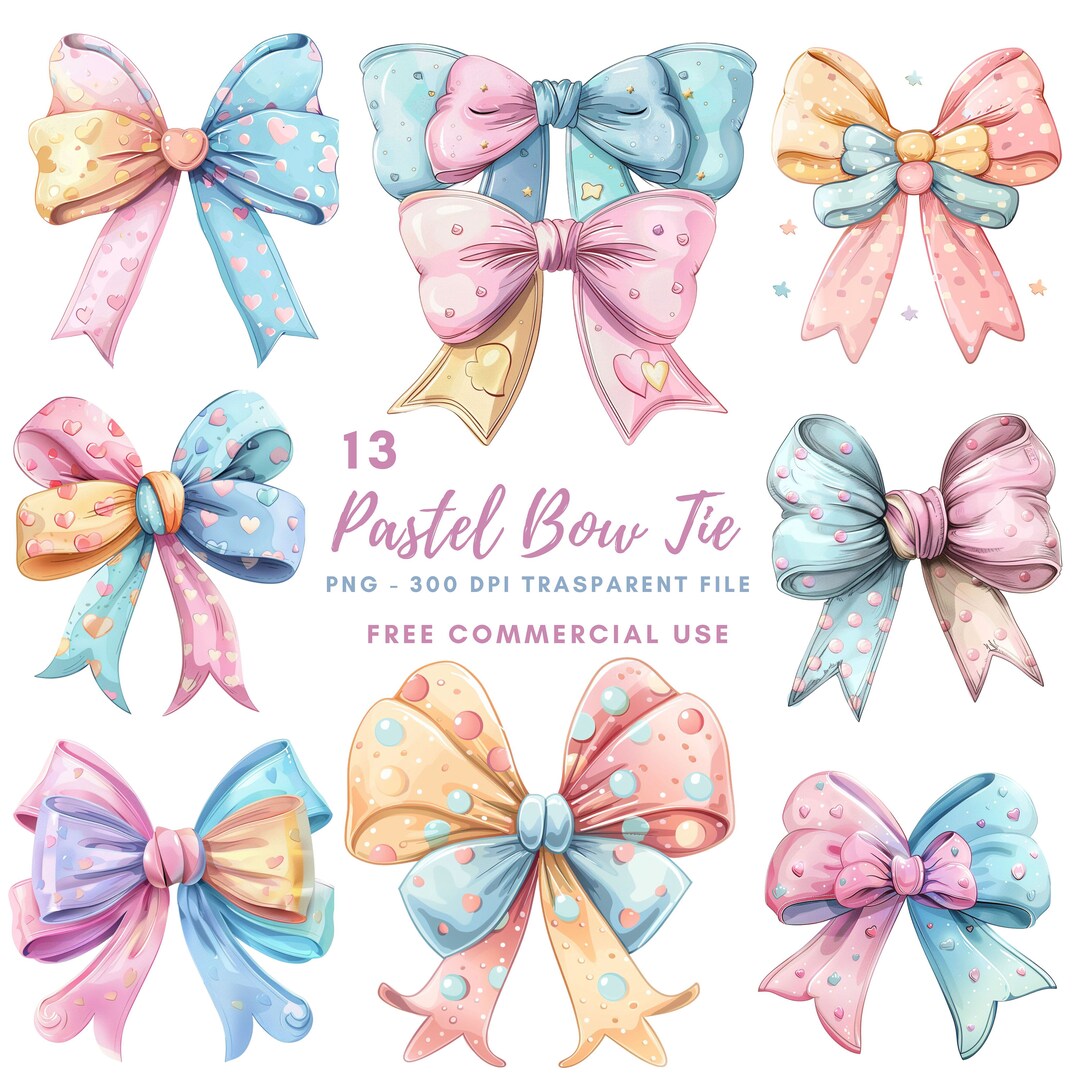 Cute Bow Tie Clipart Bundle 13 High Quality PNG, Watercolor Bowtie ...