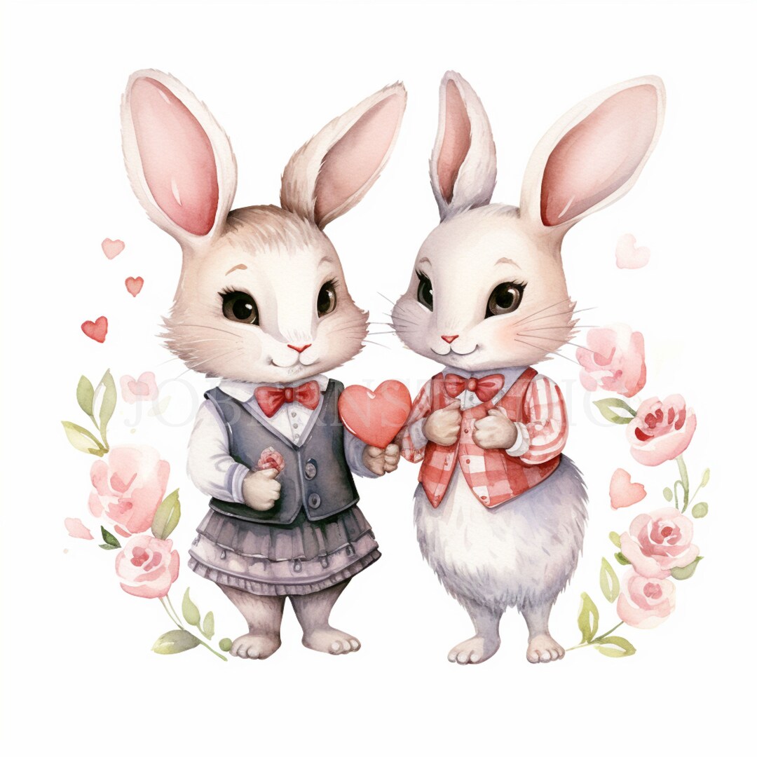 Valentine Bunny Clipart PNG Bundle 10 High Quality Jpg,watercolor ...