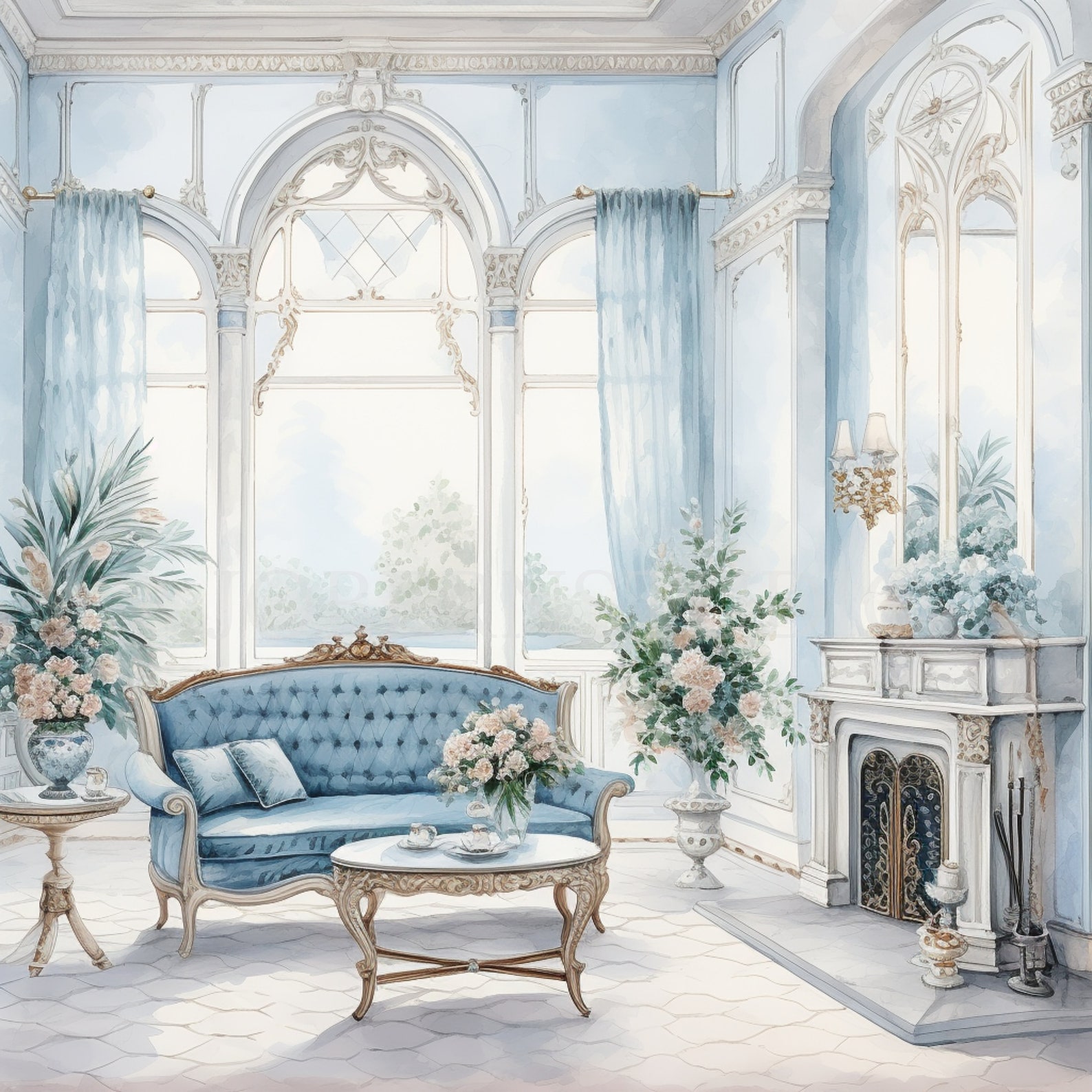 Living Room Clipart Bundle 15 High Quality Jpgs,watercolor Home Decor ...