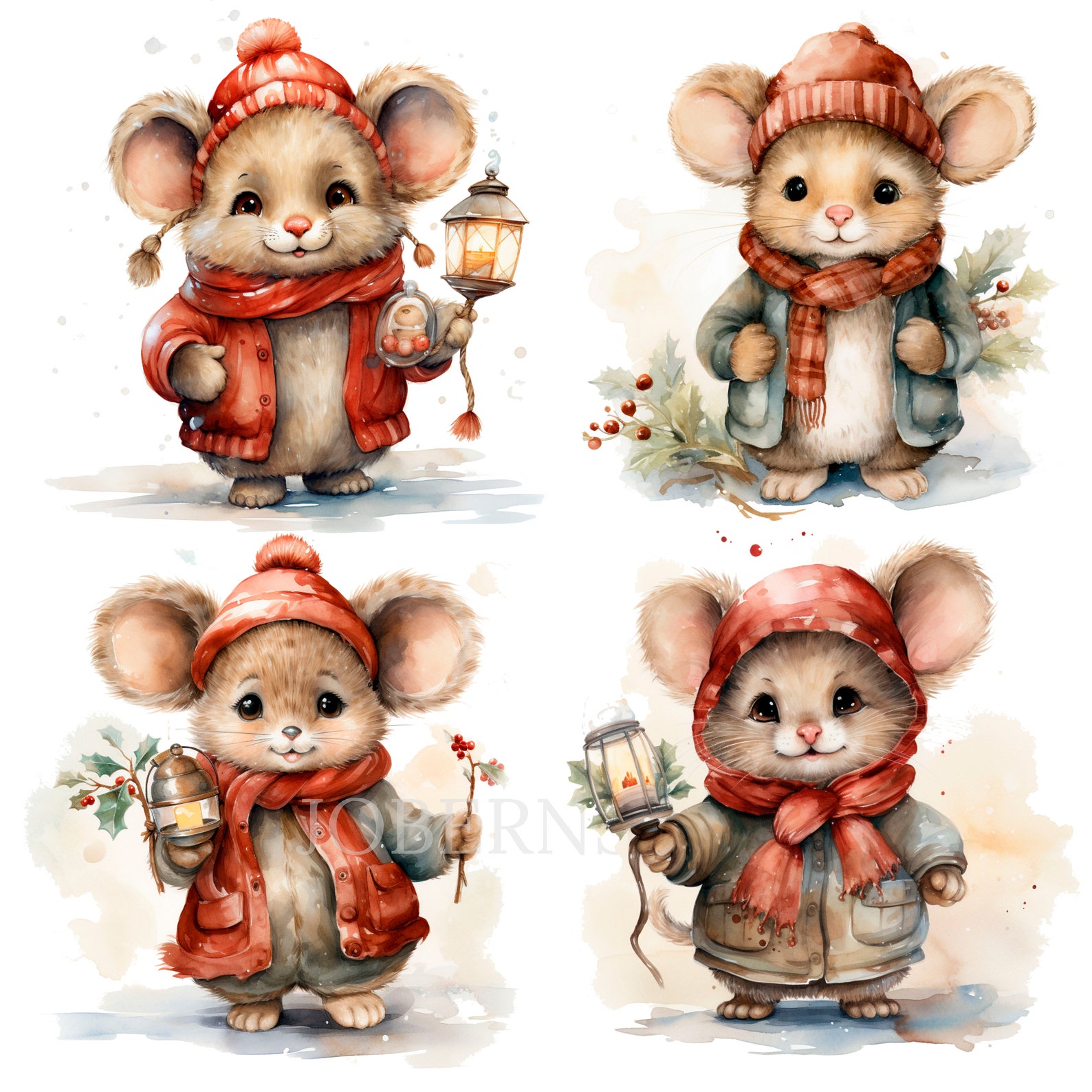 Christmas Mouse Clipart Pngbundle 15 High Quality - Etsy