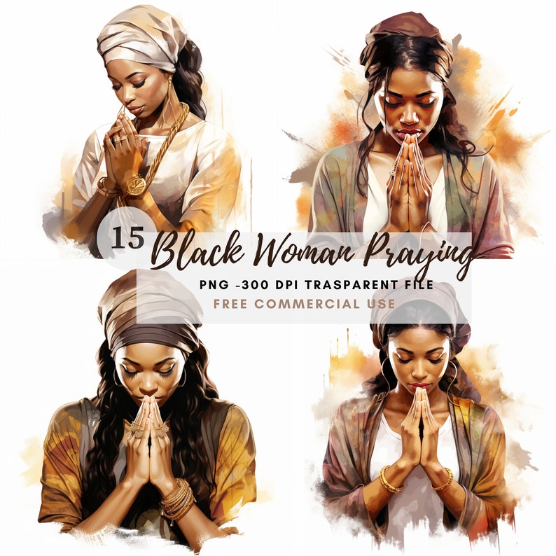 Black Woman Praying Clipart Png,bundle 15 High Quality Jpg,digital Download,card Making,digital ...