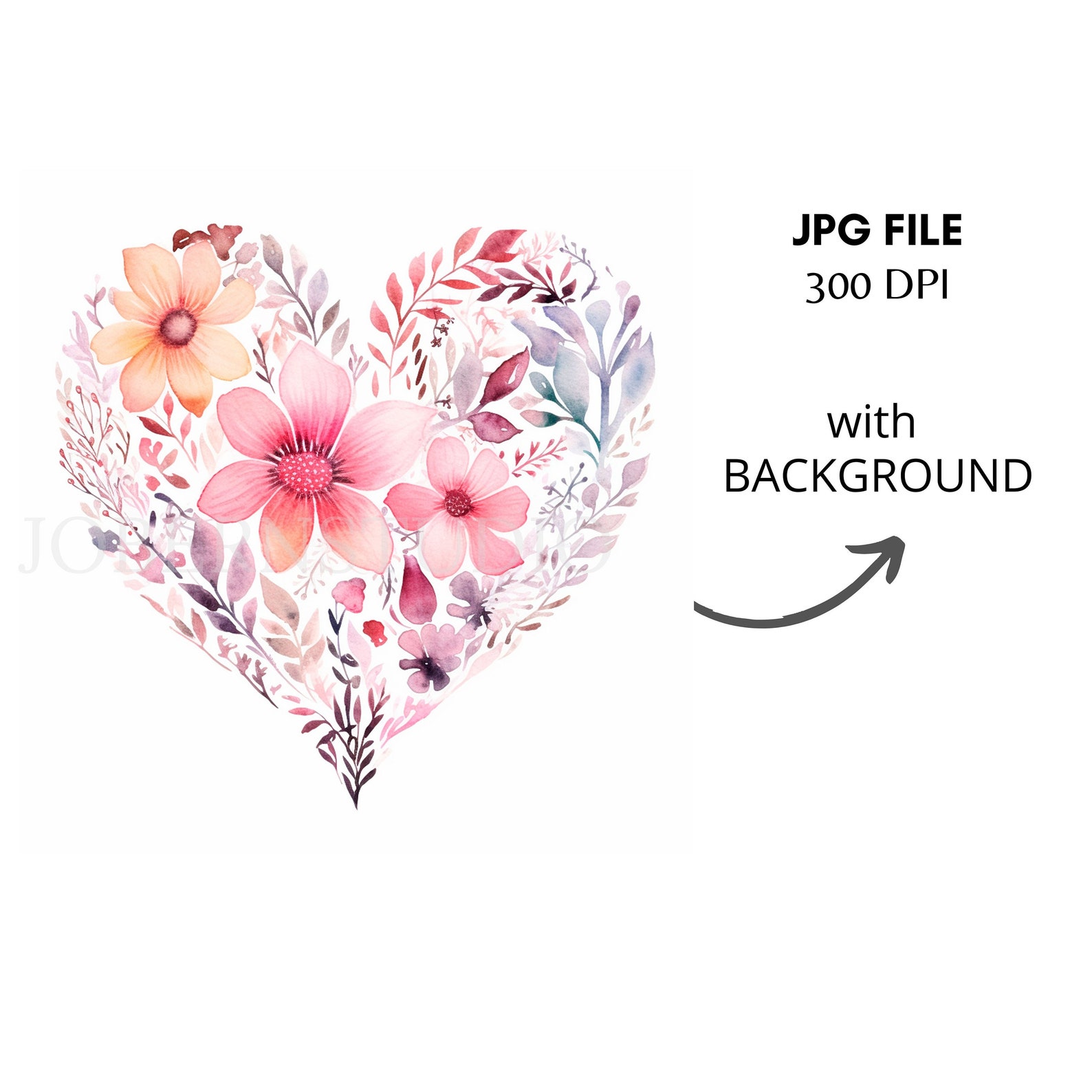 Flower Heart Clipart Bundle 12 High Quality PNG, Watercolor Garland ...