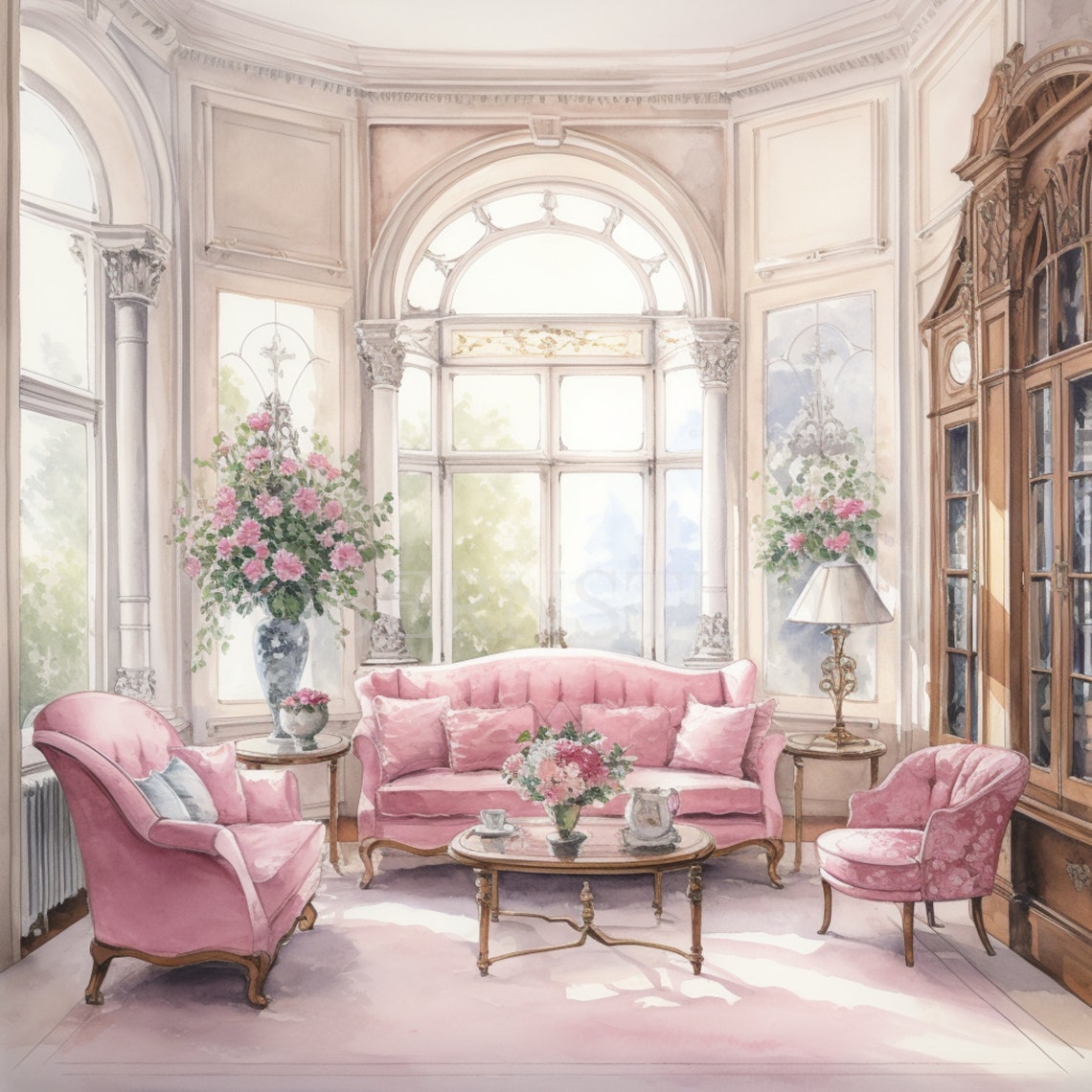 Living Room Clipart Bundle 15 High Quality Jpgs,watercolor Home Decor ...