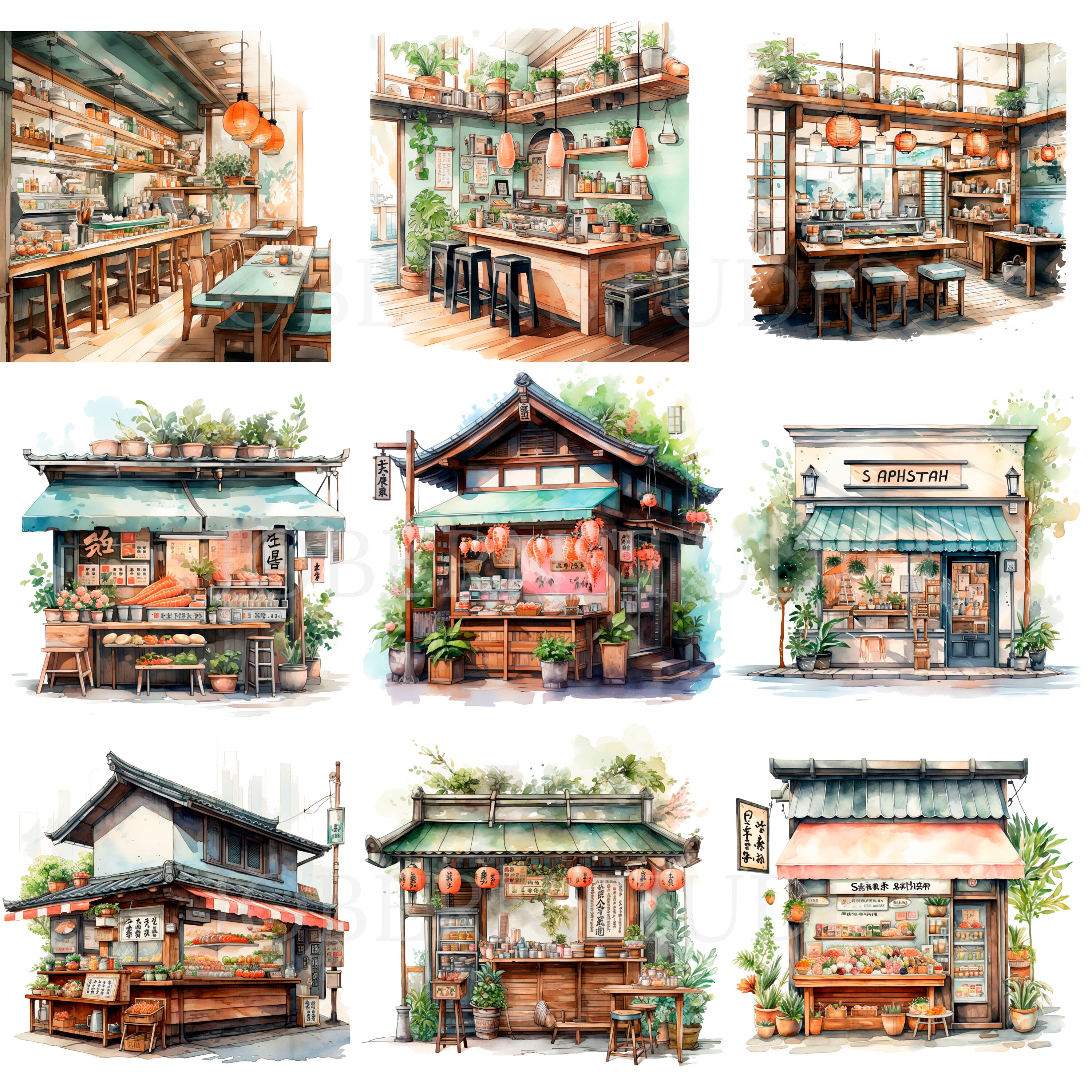 Sushi Shop Clipart Bundle 15 High Quality Png,watercolor Japanese Food ...