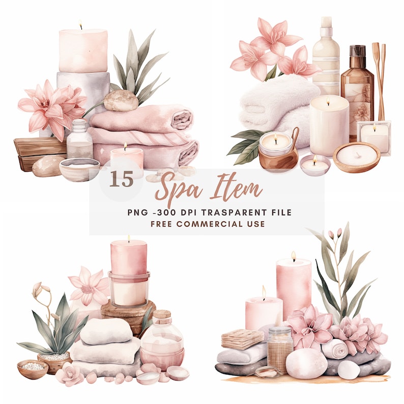 Spa Time Clipart Bundle 15 High Quality Png,bath Home Decor, Digital ...