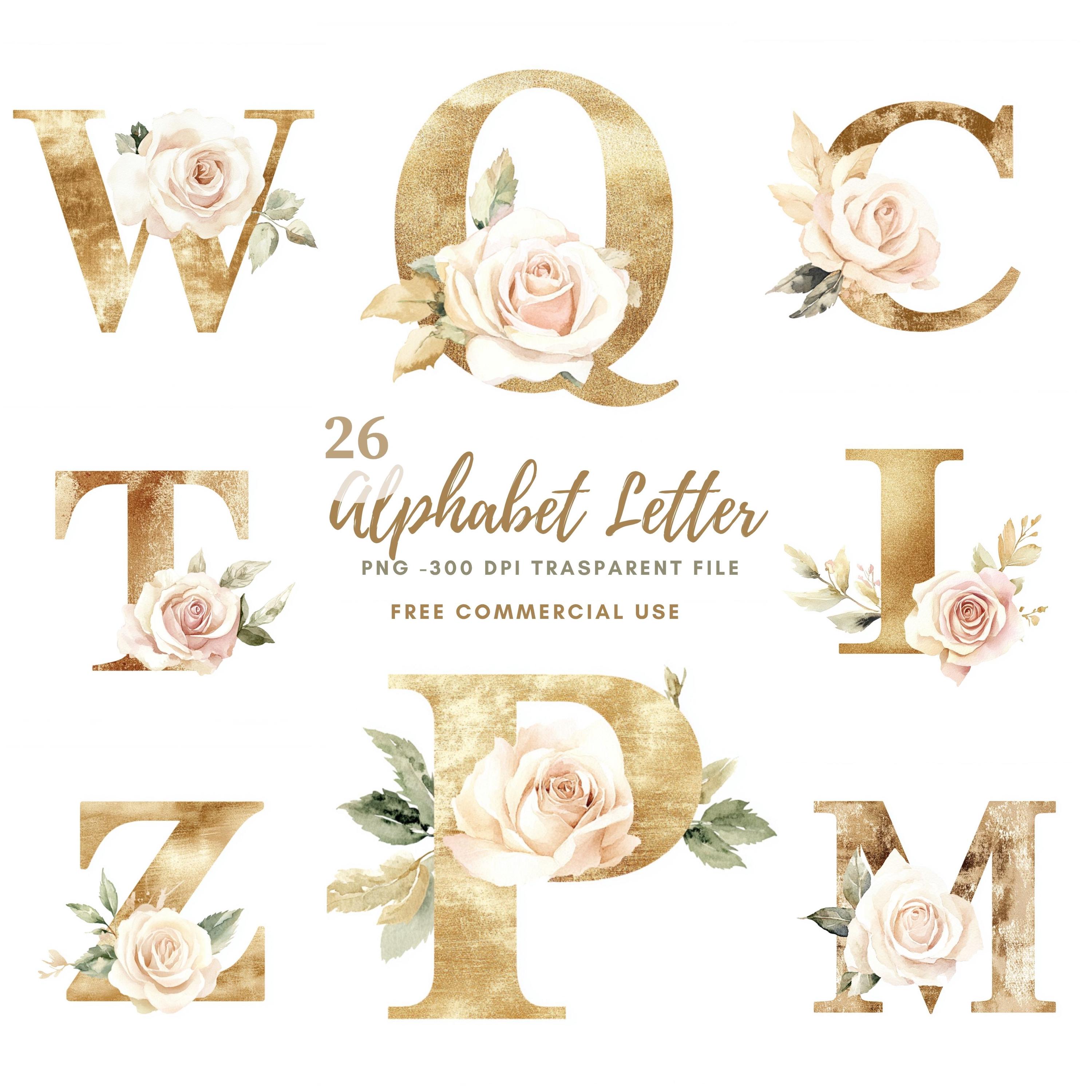 Floral Alphabet Letter Clipart Bundle 26 High Quality PNG, Watercolor ...