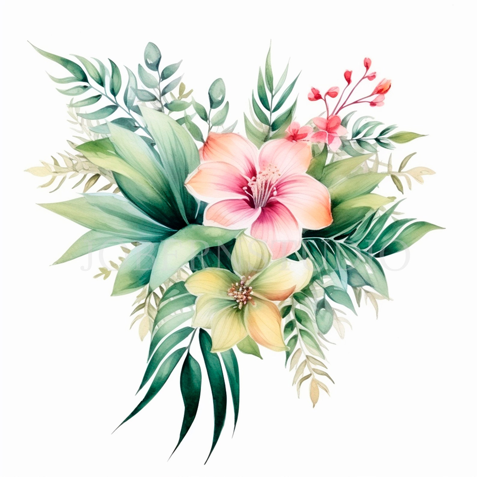 Tropical Garland Clipart Bundle 20 High Quality Png,watercolor Floral ...