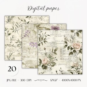 Shabby Chic Digital Paper Pack -20 Vintage Word Scrapbook Junk Journal ...