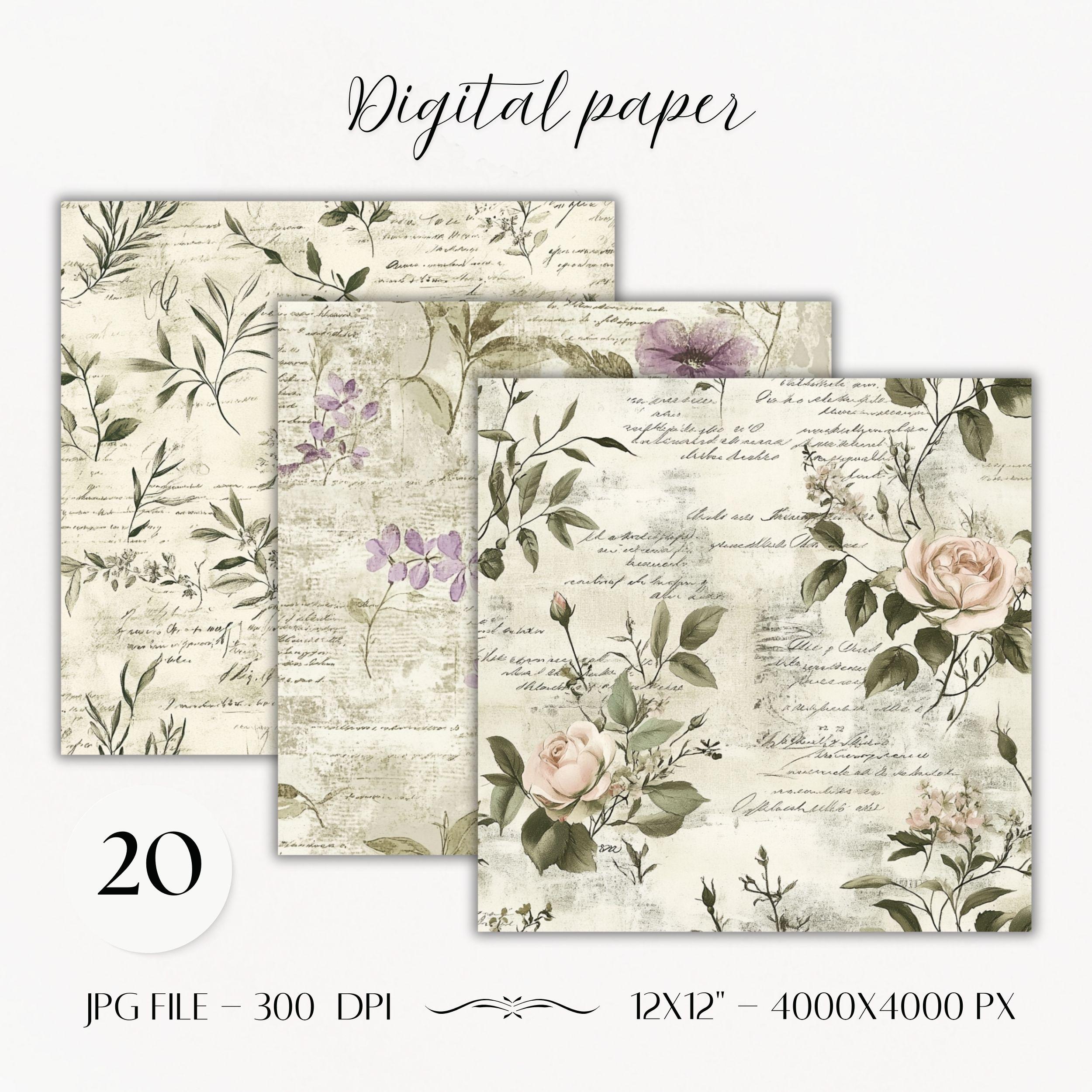 Shabby Chic Digital Paper Pack -20 Vintage Word Scrapbook Junk Journal ...